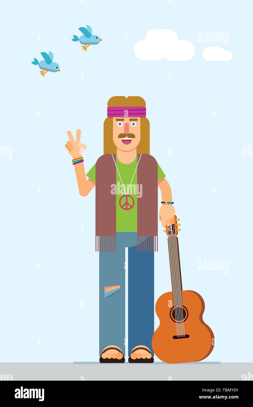 illustration of a smiling hippie with the peace symbol Stock Vector ...
