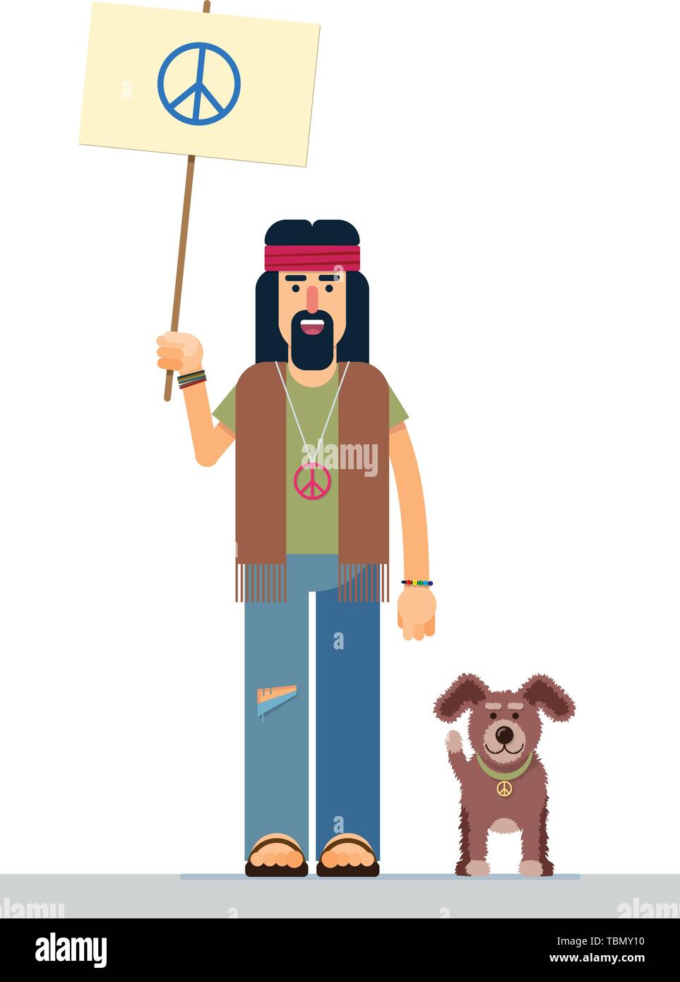 illustration of a smiling hippie with the peace symbol Stock Vector ...