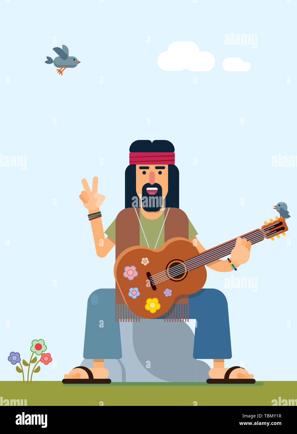 illustration of a smiling hippie with the peace symbol Stock Vector ...