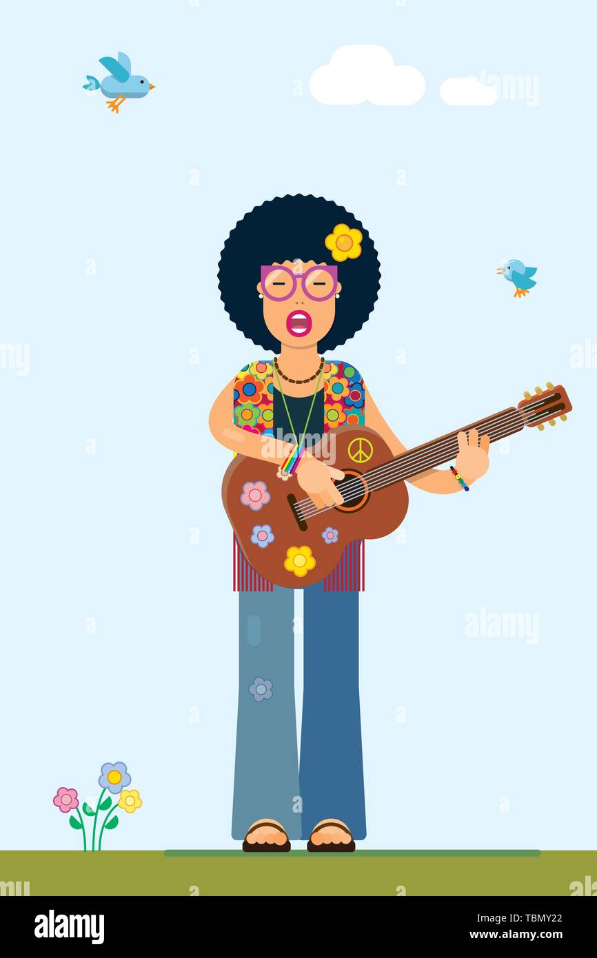 illustration of a smiling hippie with the peace symbol Stock Vector ...
