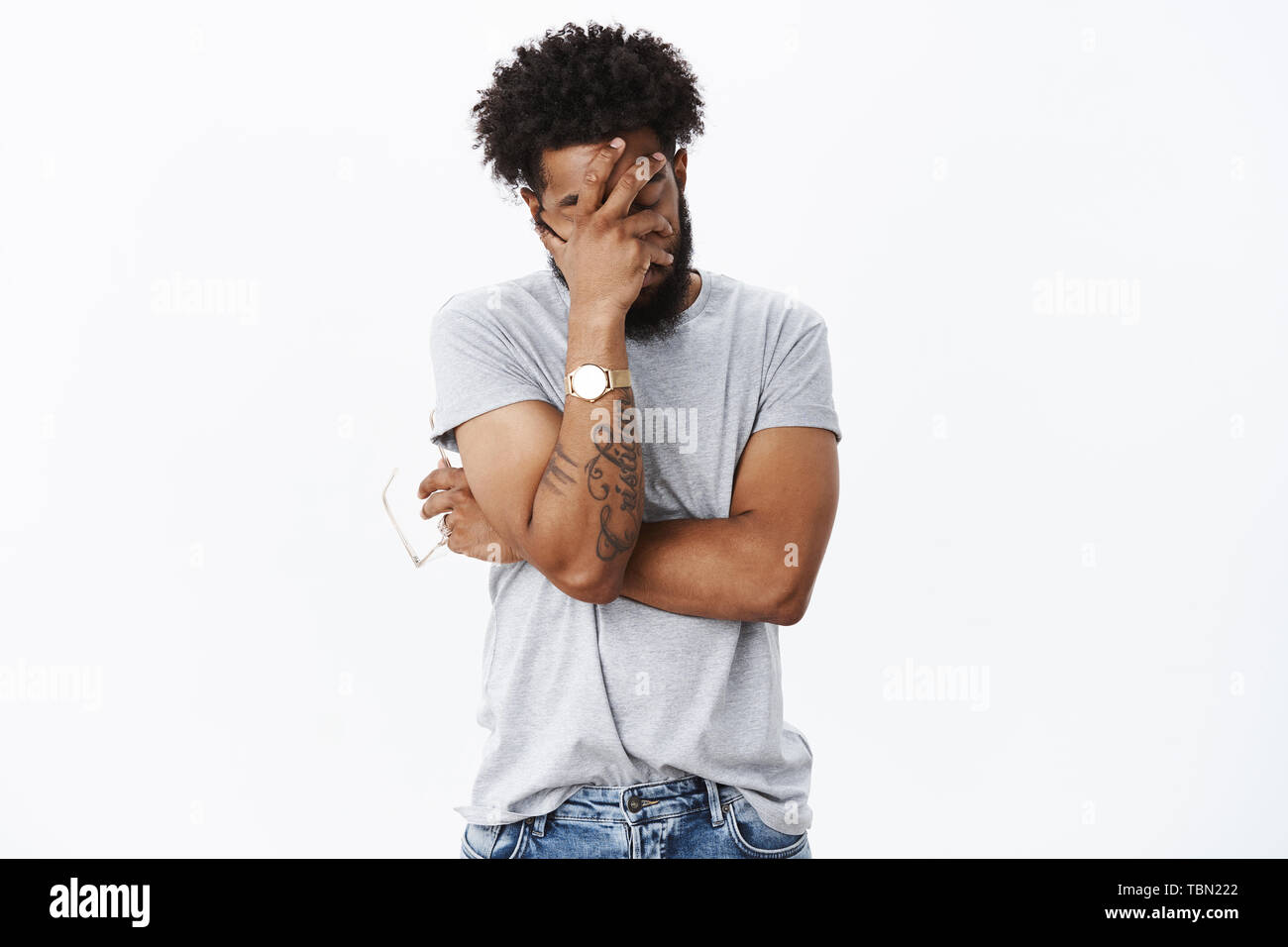 African american guy sick and tired actor making mistake during ...