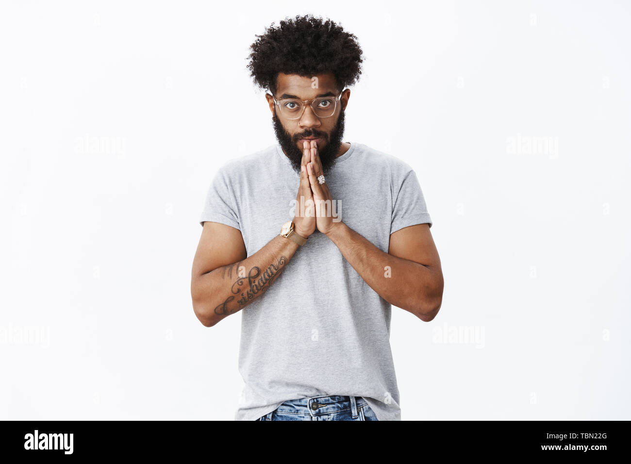Student bowing to sensei. Portrait of devoted and serious-looking calm ...