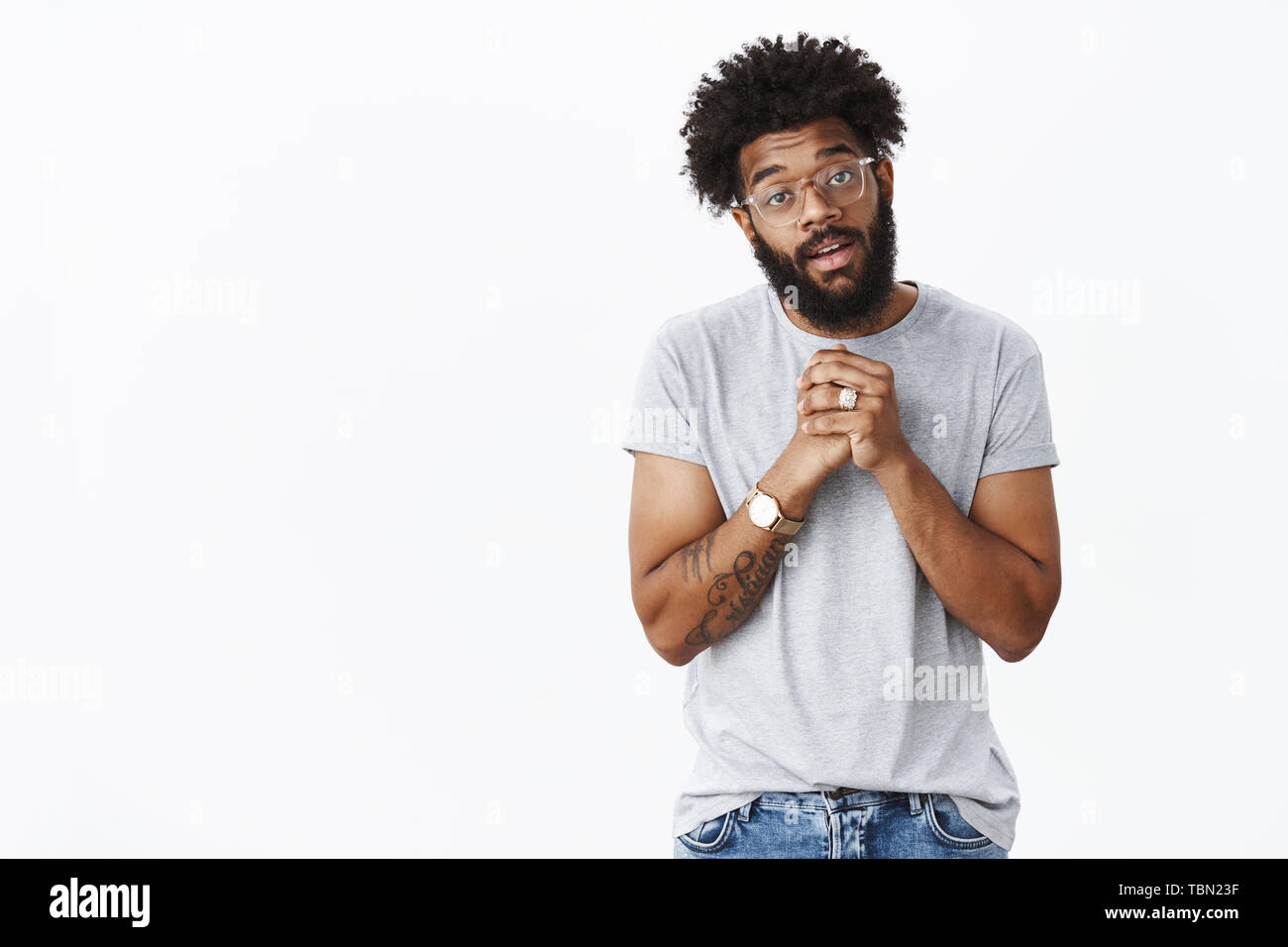 Please do me favour. Cute and silly african american male friend making ...