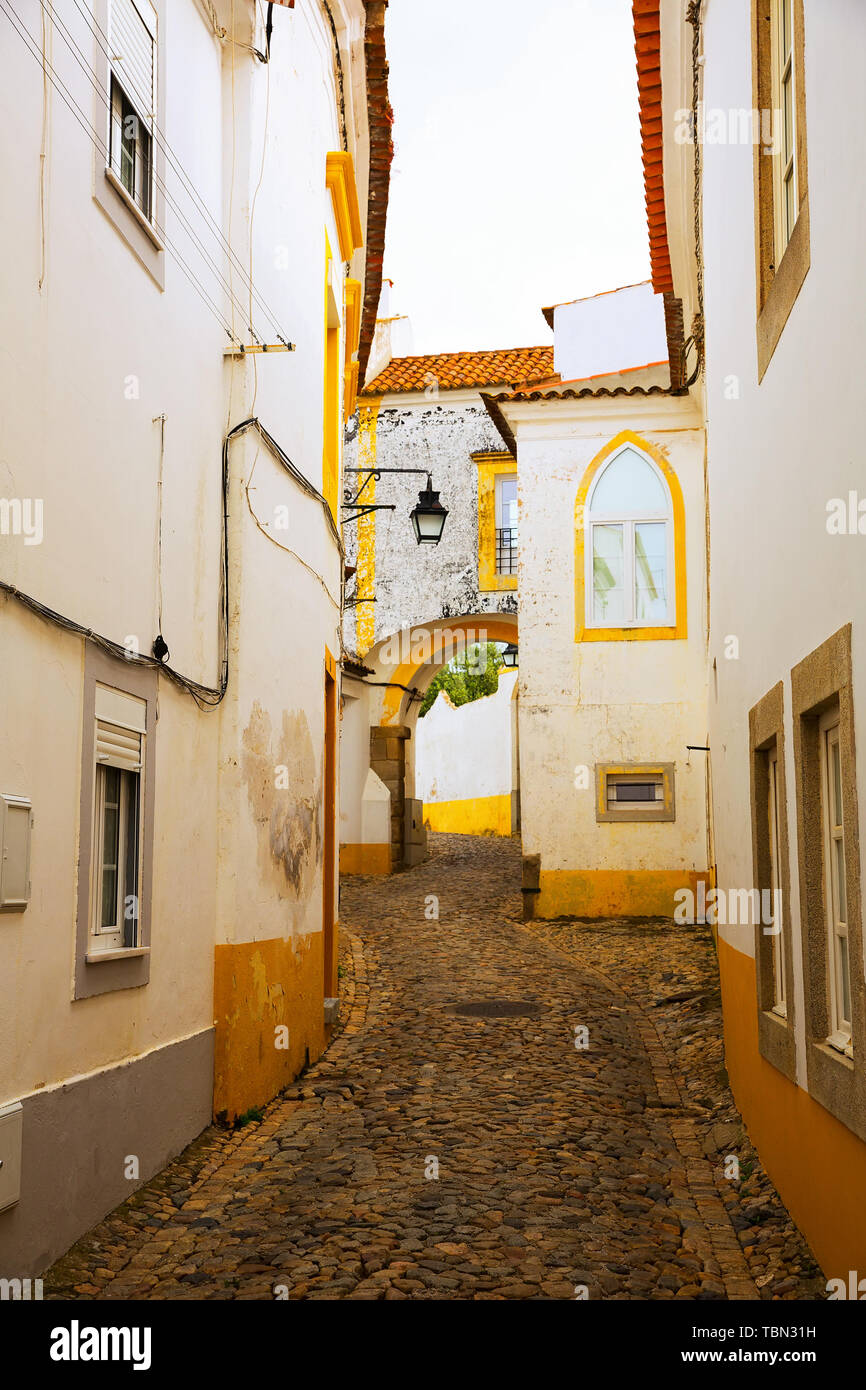 Image of Narrow streets in Evora city with old buildings in Spain Stock ...