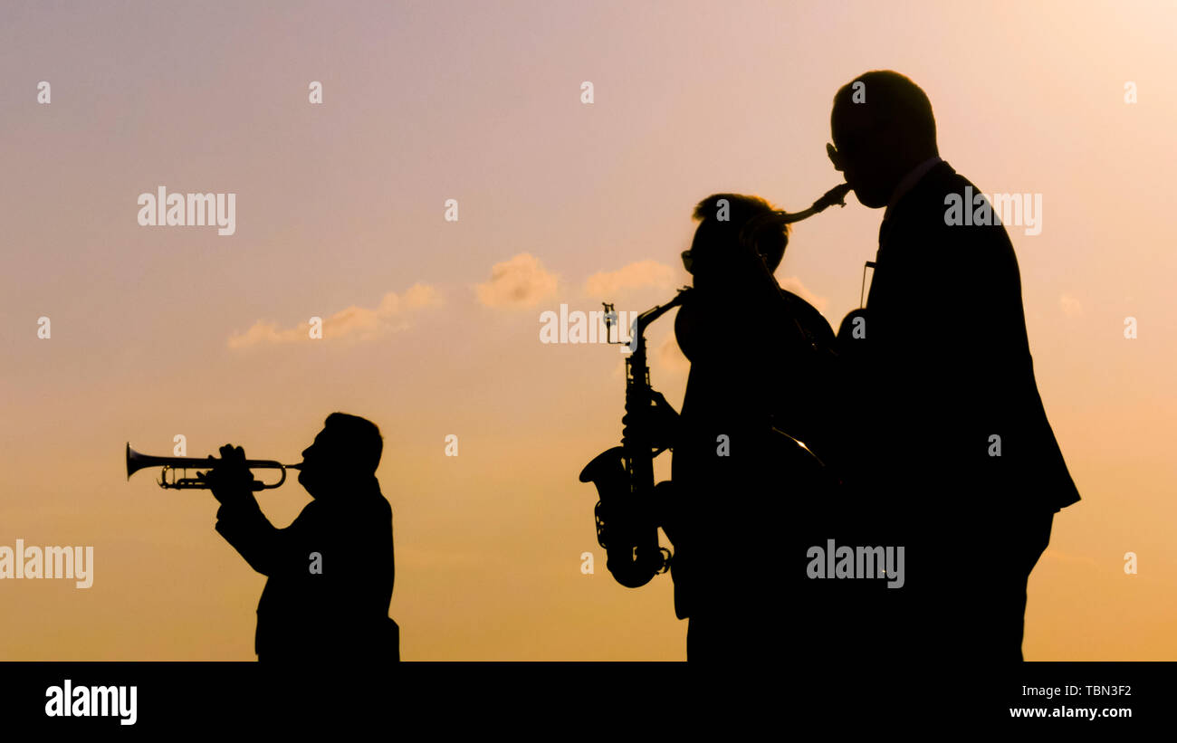 Brass band playing wind instruments Stock Photo - Alamy