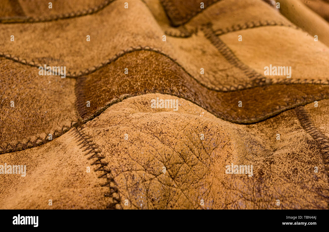Old vintage genuine soft brown leather texture background, top layer ...