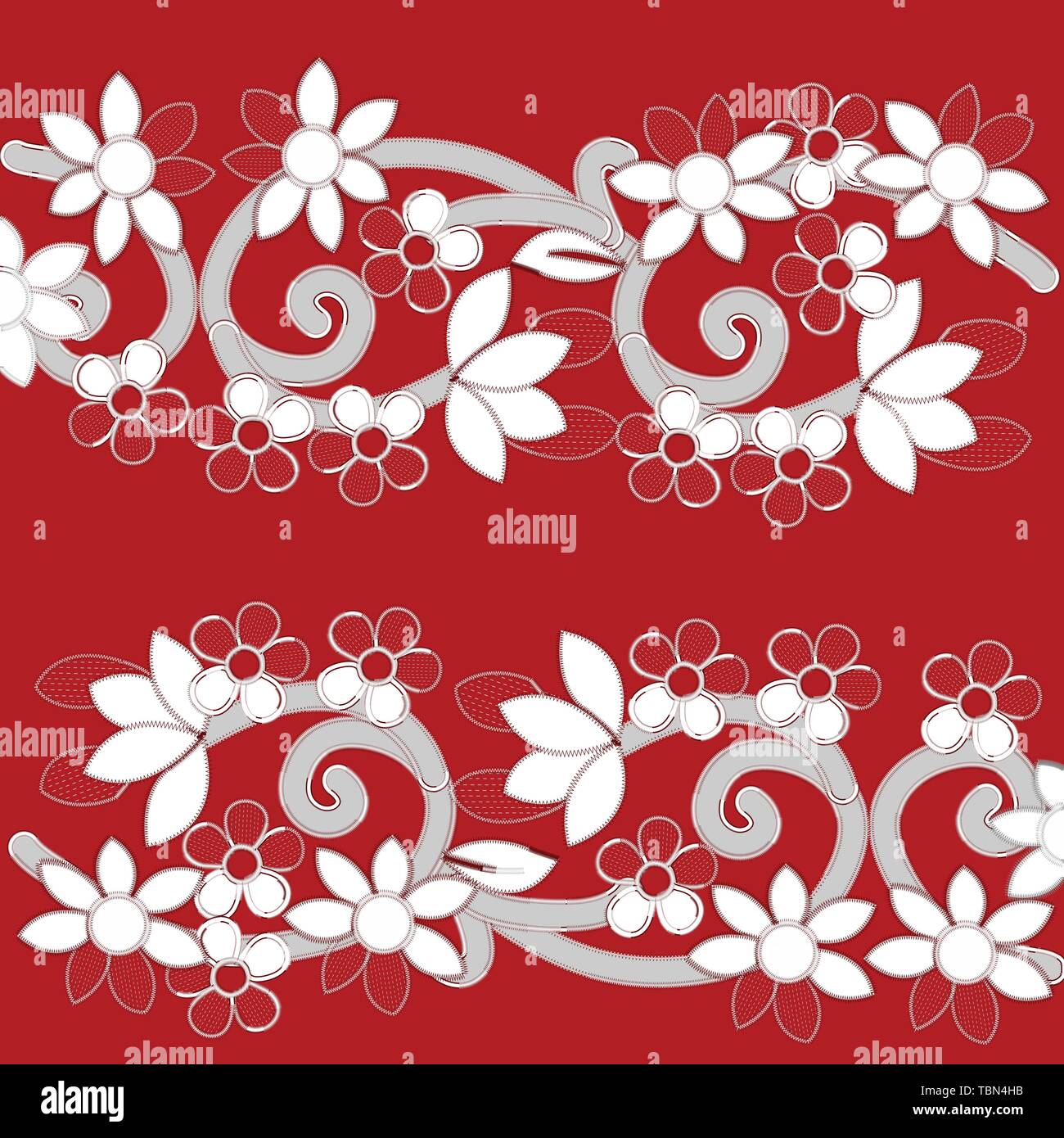 White Richelieu embroidery patterns on the red background as decorative ...