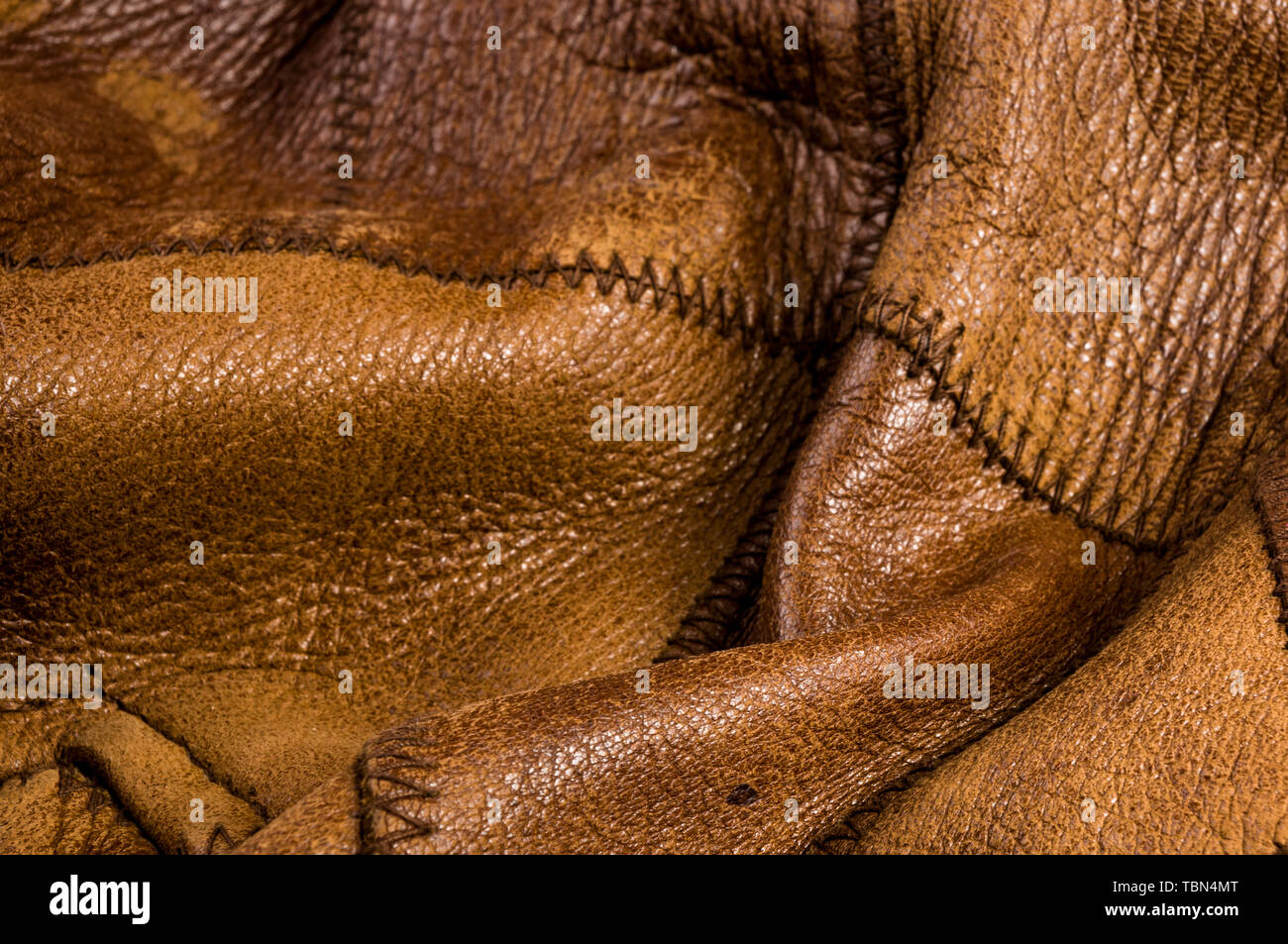 Old vintage genuine soft brown leather texture background, top layer ...