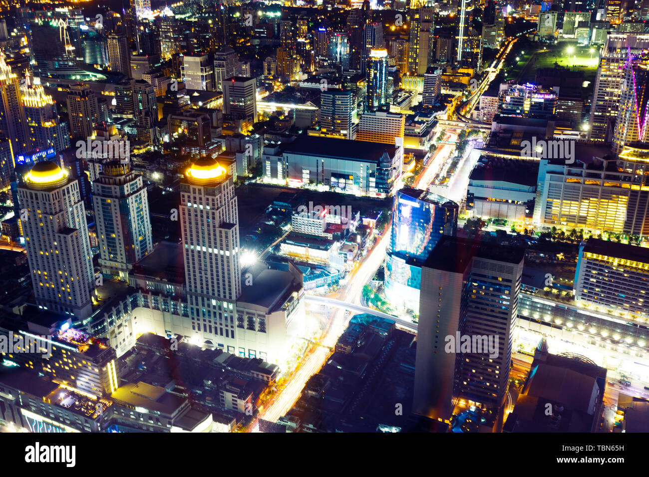 Birdview of urban cityscape at night Stock Photo - Alamy