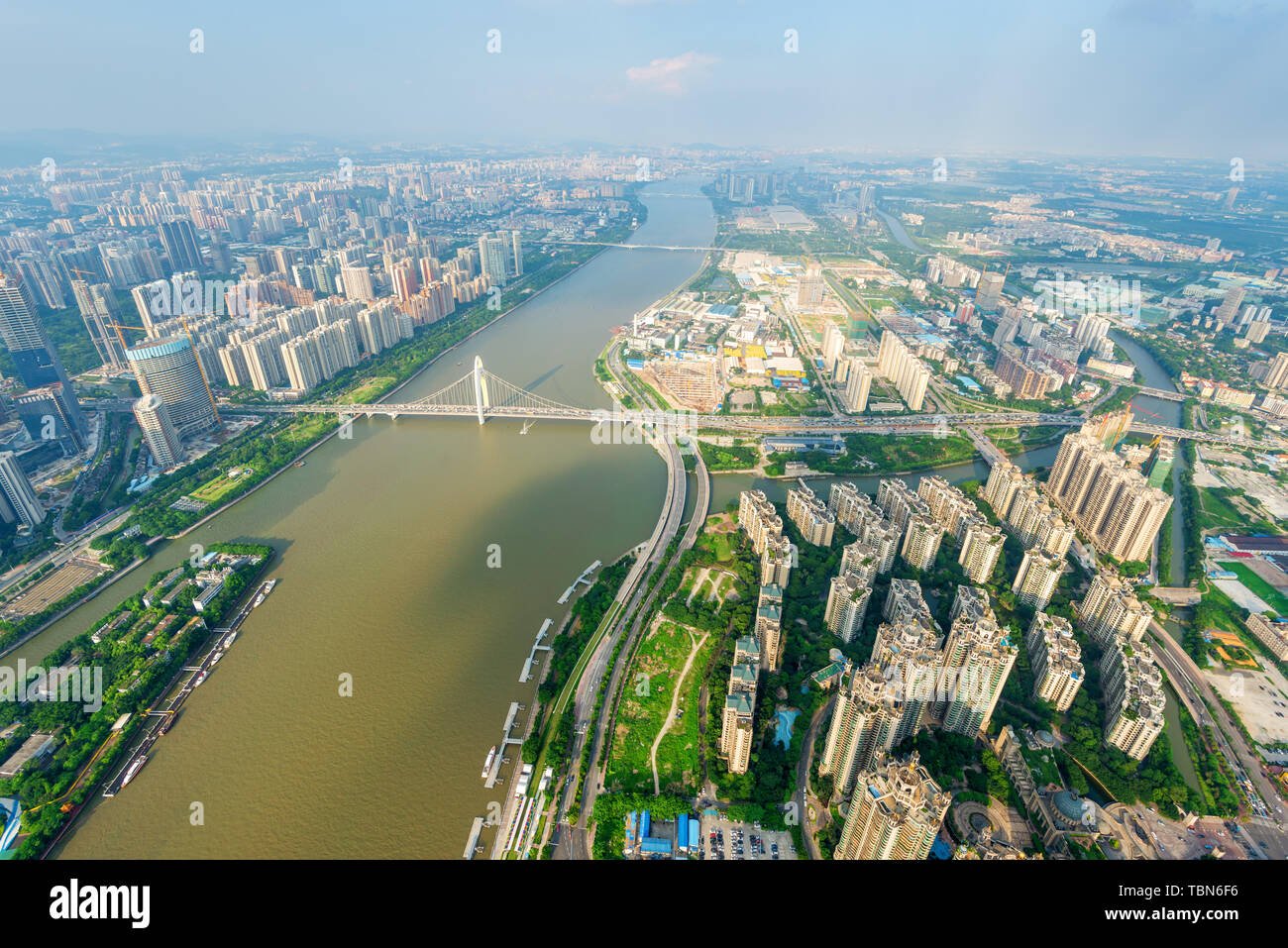 Panorama of skyscrapers and a river Stock Photo - Alamy