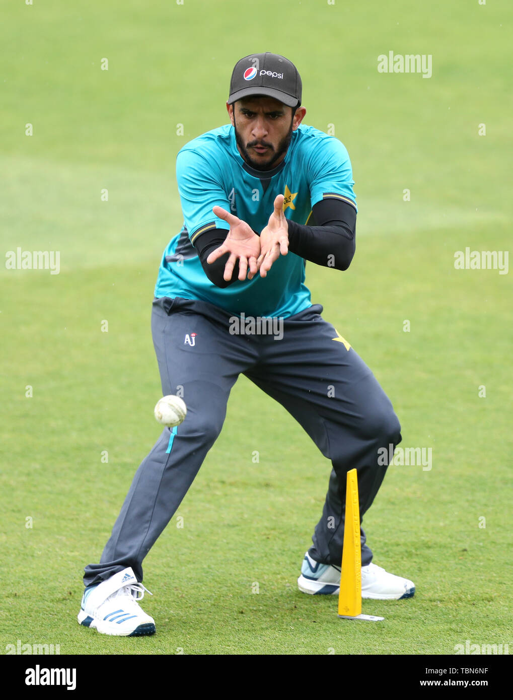 Pakistan's Hasan Ali during the nets session at Trent Bridge ...