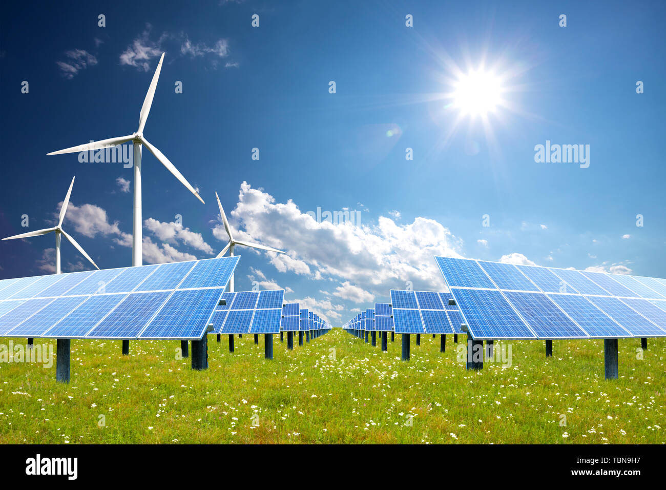 Wind turbines and solar panels. Green energy Stock Photo - Alamy