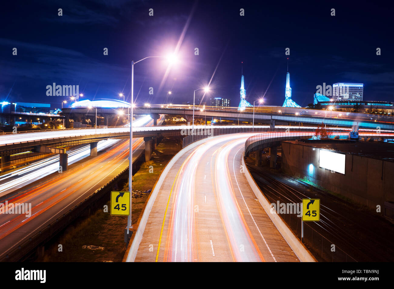 Illuminated expressway model and sky transportation system hi-res stock ...