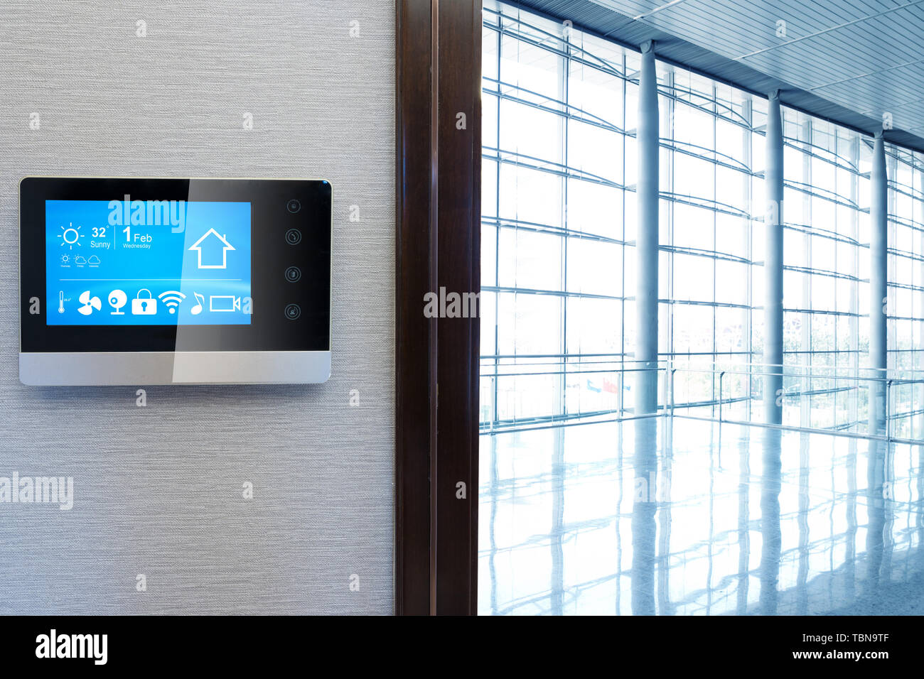smart screen with smart home with modern hall Stock Photo - Alamy