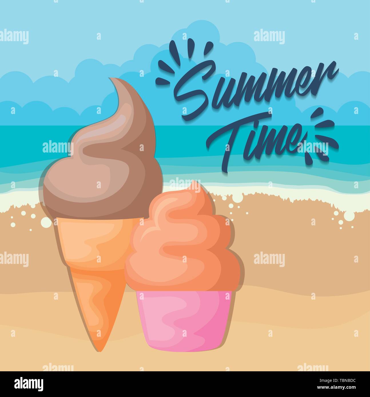 summer beach with ice cream and cupcake vector illustration design ...
