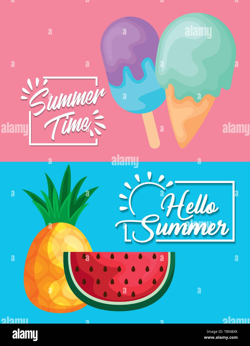 summer poster with watermelon and icons vector illustration design ...