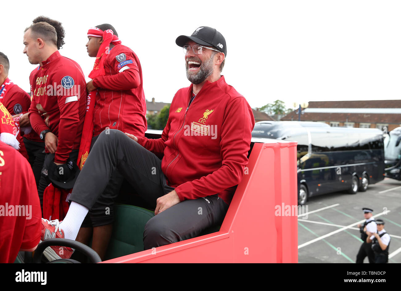 Liverpool manager Jurgen Klopp on an open top bus during the Champions ...