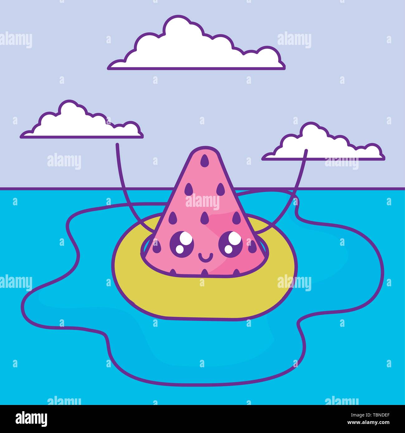 summer poster with watermelon in float kawaii vector illustration ...