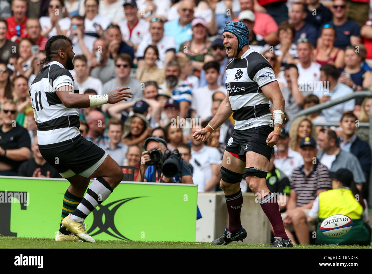 Barbarians James Horwill celebrates scoring their first try during the ...