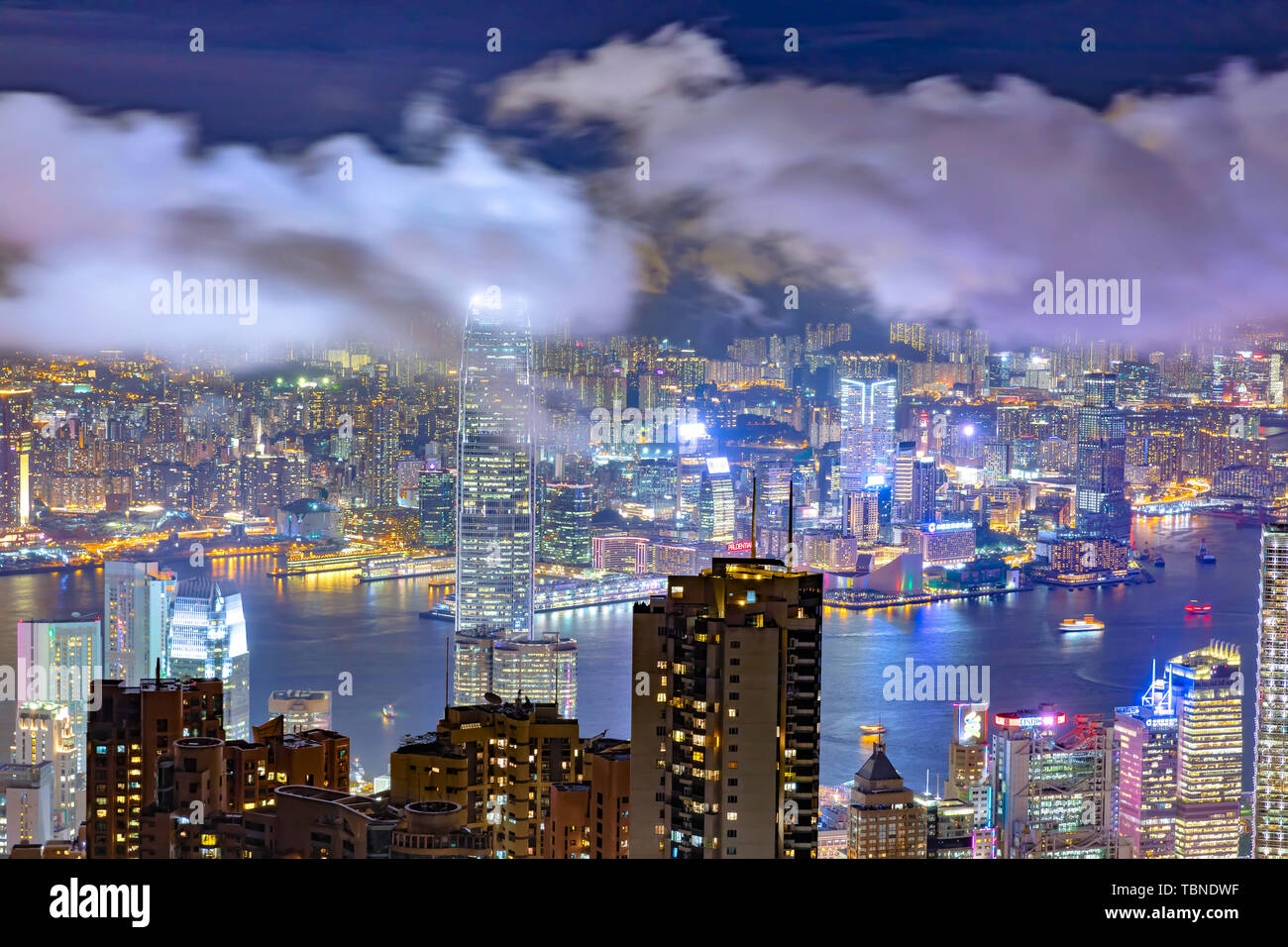 Taiping Peak overlooks the night view of Hong Kong Stock Photo - Alamy