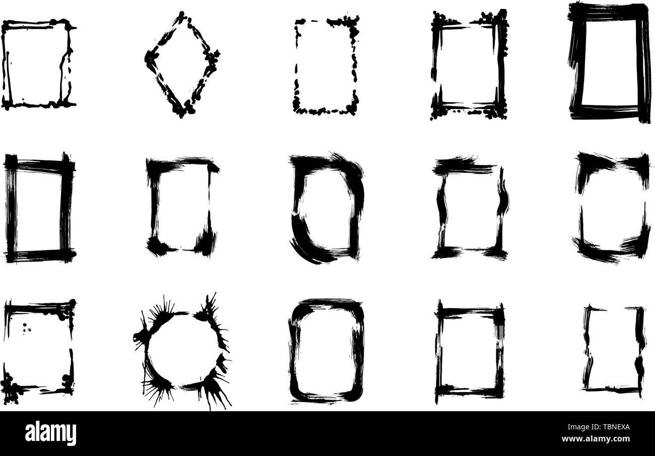 Vector Set of dry brush frames. Hand drawn artistic frames. Grunge ...