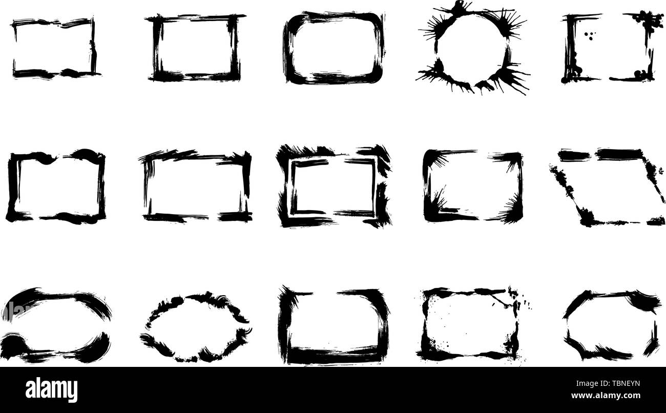 Vector Set of dry brush frames. Hand drawn artistic frames. Grunge ...