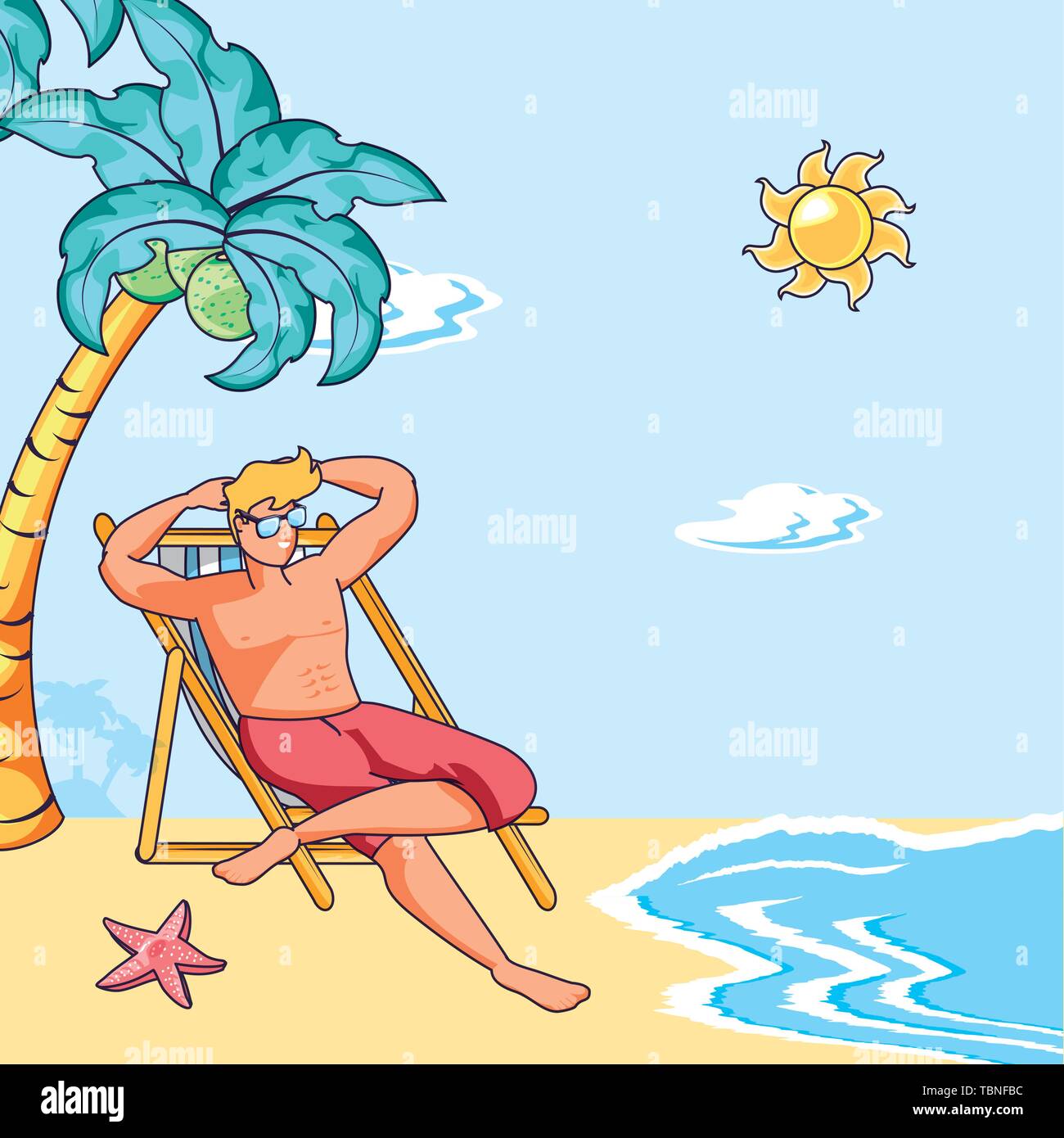 young man with swimsuit in beach summer vacation vector illustration ...