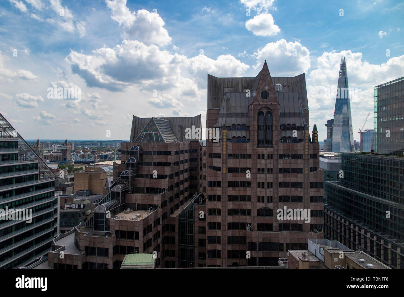 A view of the City of London offices with Tower Bridge in the distance ...