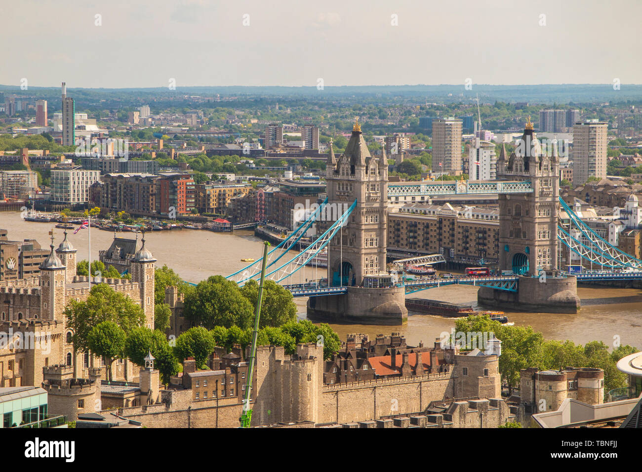 A view of the City of London offices with Tower Bridge in the distance ...