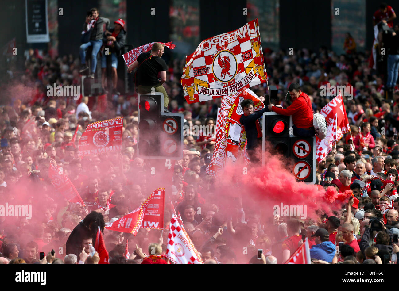 Crowds of Liverpool fans during the Champions League Winners Parade in ...