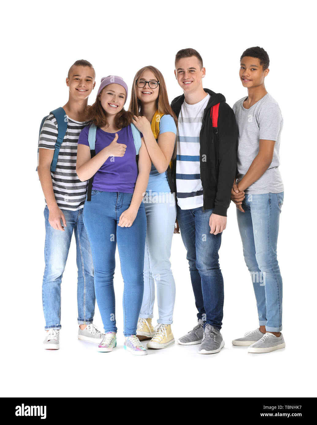 Group of teenagers on white background Stock Photo - Alamy