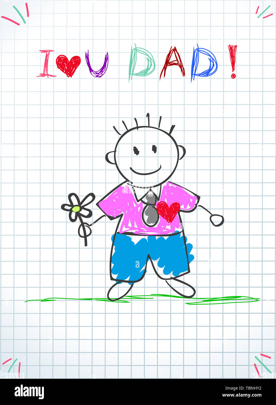 I Love You Dad, Happy Fathers Day Greeting Card. Baby Drawing ...