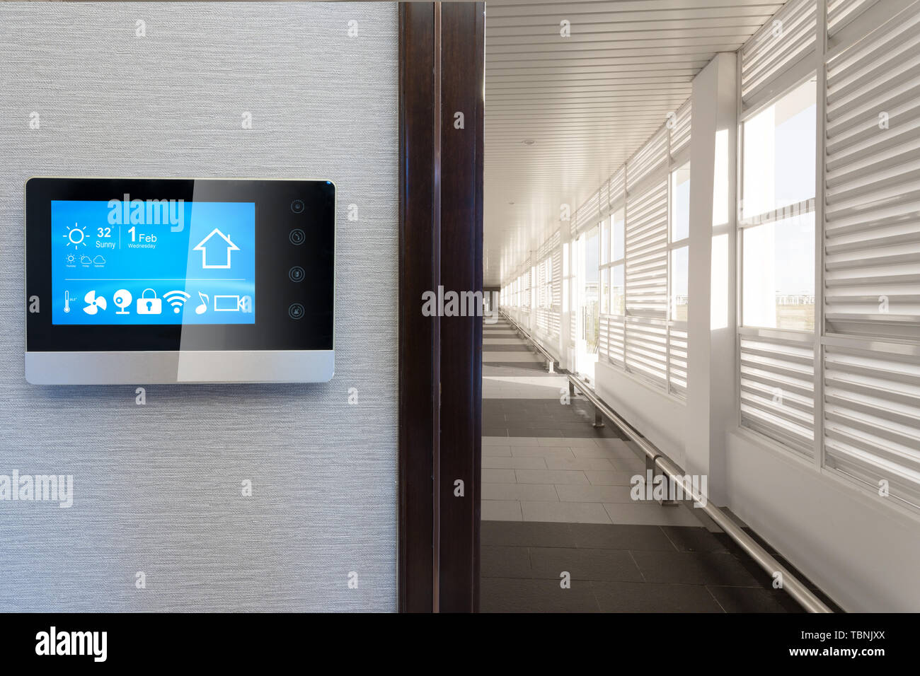 smart screen with smart home with modern corridor Stock Photo - Alamy
