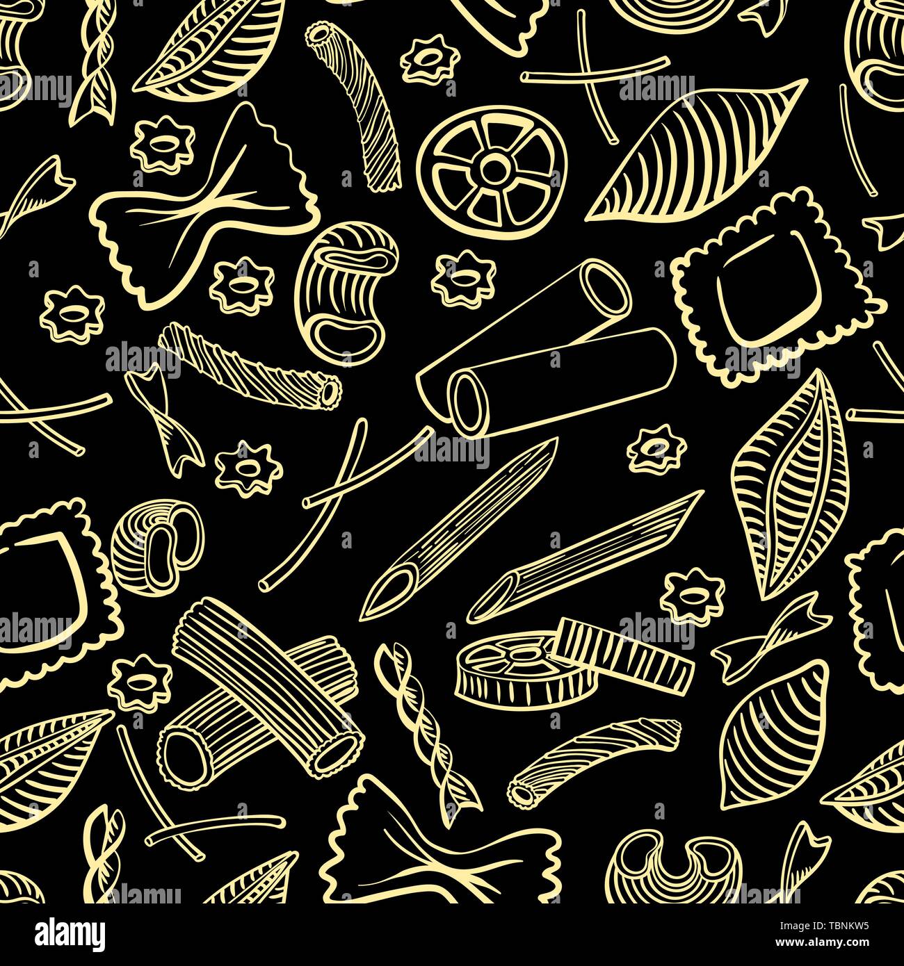 seamless pattern with italian macaroni of different kinds. light yellow ...