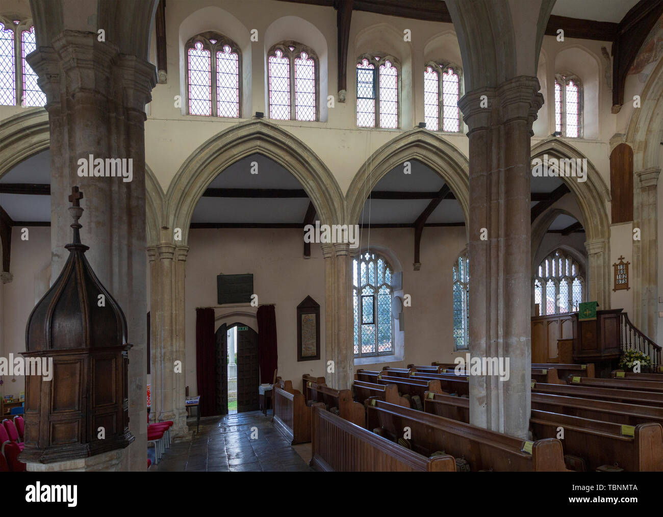 Interior church of Saint Mary, Boxford, Suffolk, England, UK detail of ...