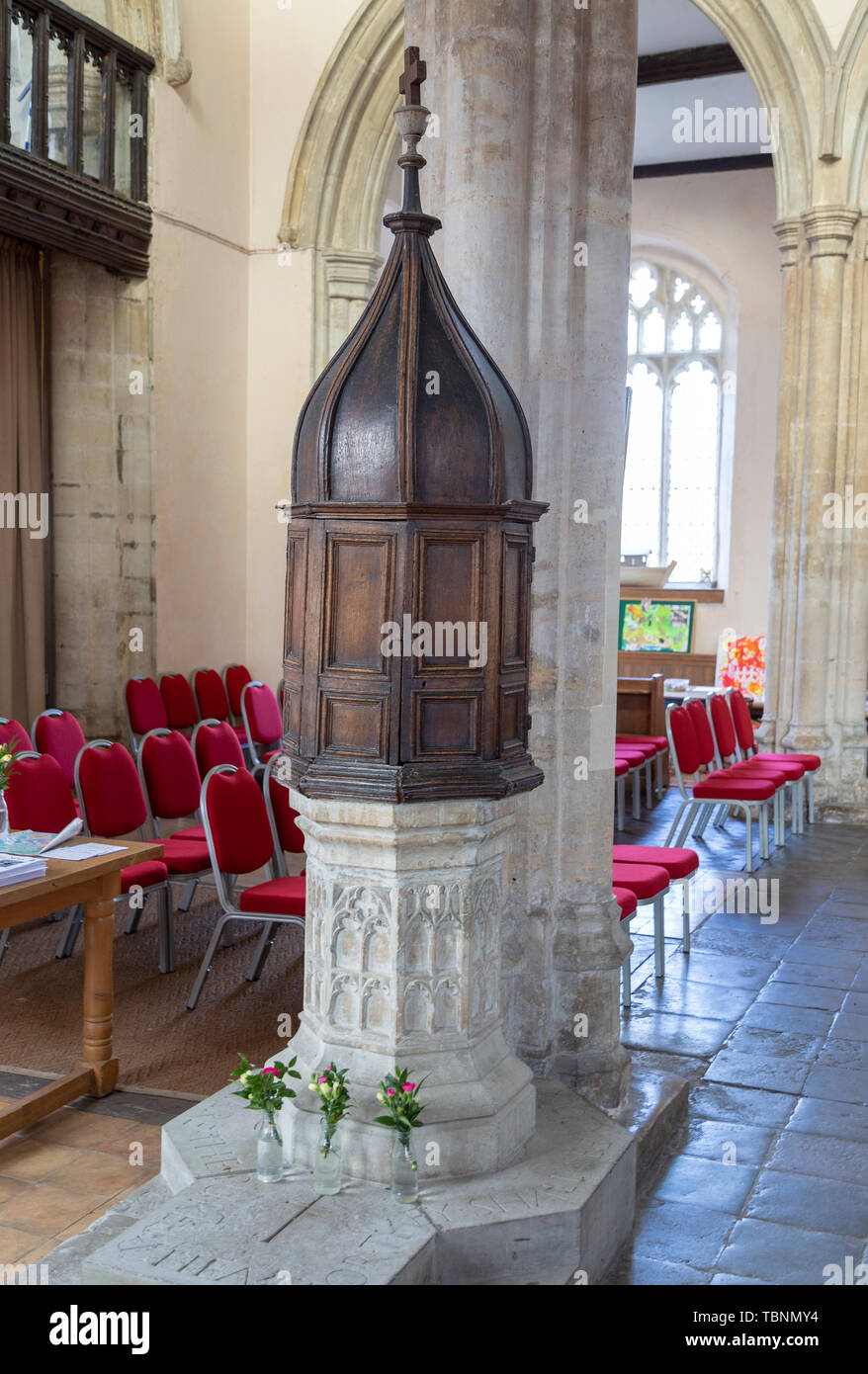 17th Century wooden font cover church of Saint Mary, Boxford, Suffolk ...