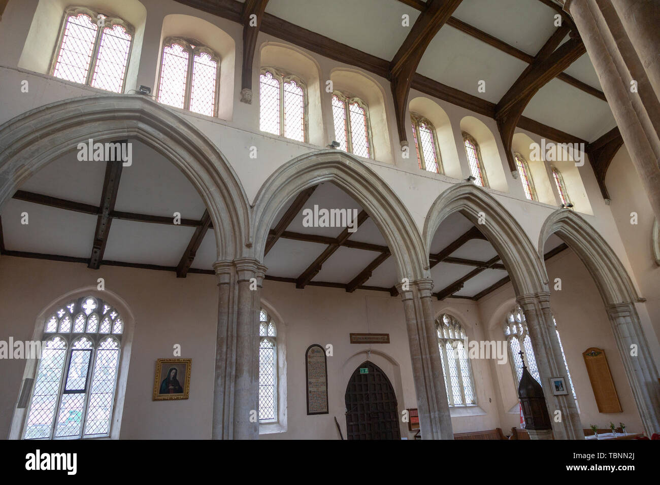Interior church of Saint Mary, Boxford, Suffolk, England, UK detail of ...