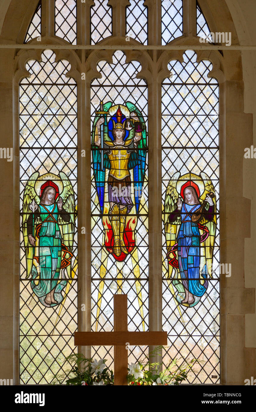 Stained glass window St Michael with angels by E Dilworth c 1950s/60s ...