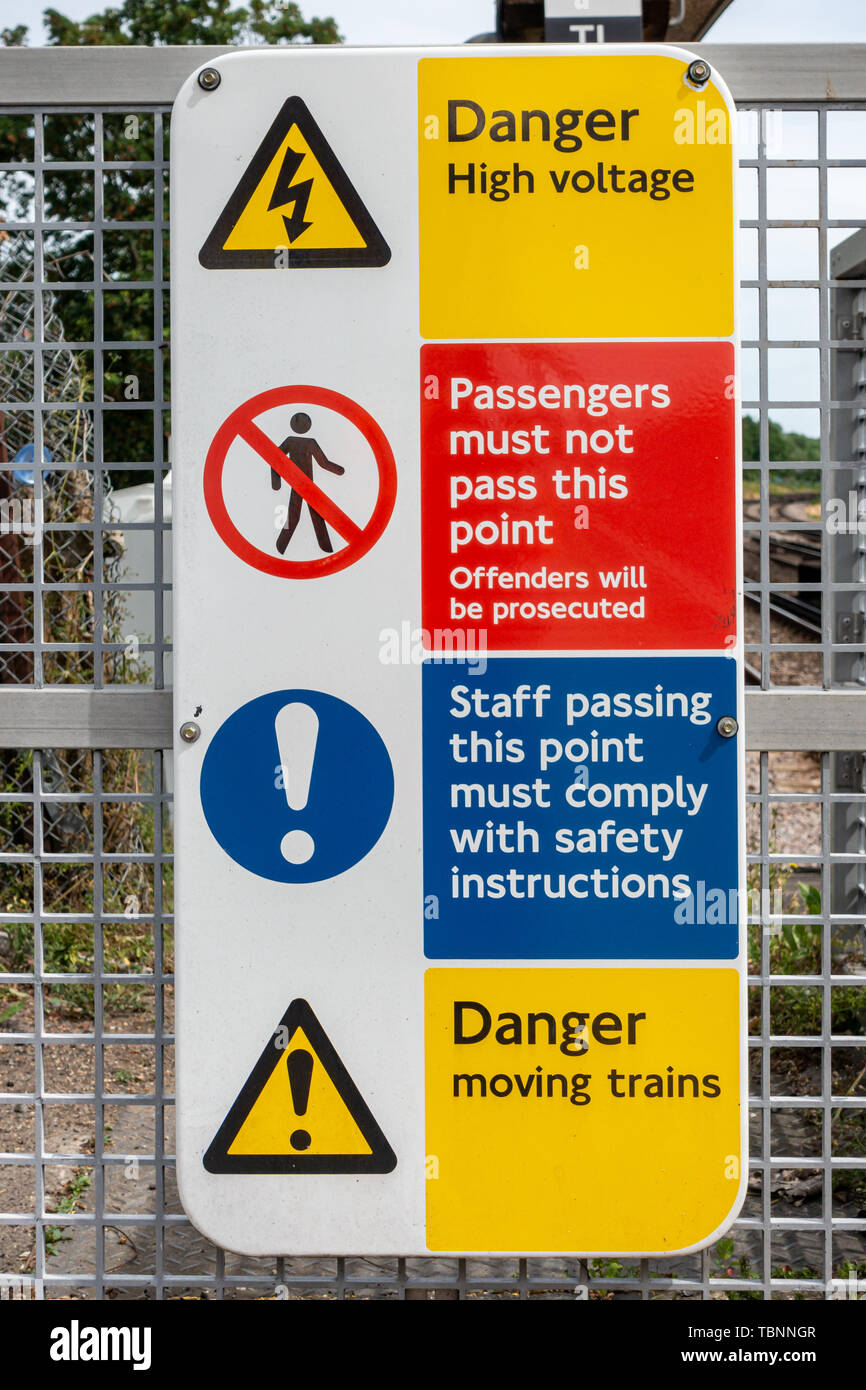 Train station platform gate passenger and staff warning signage Stock ...