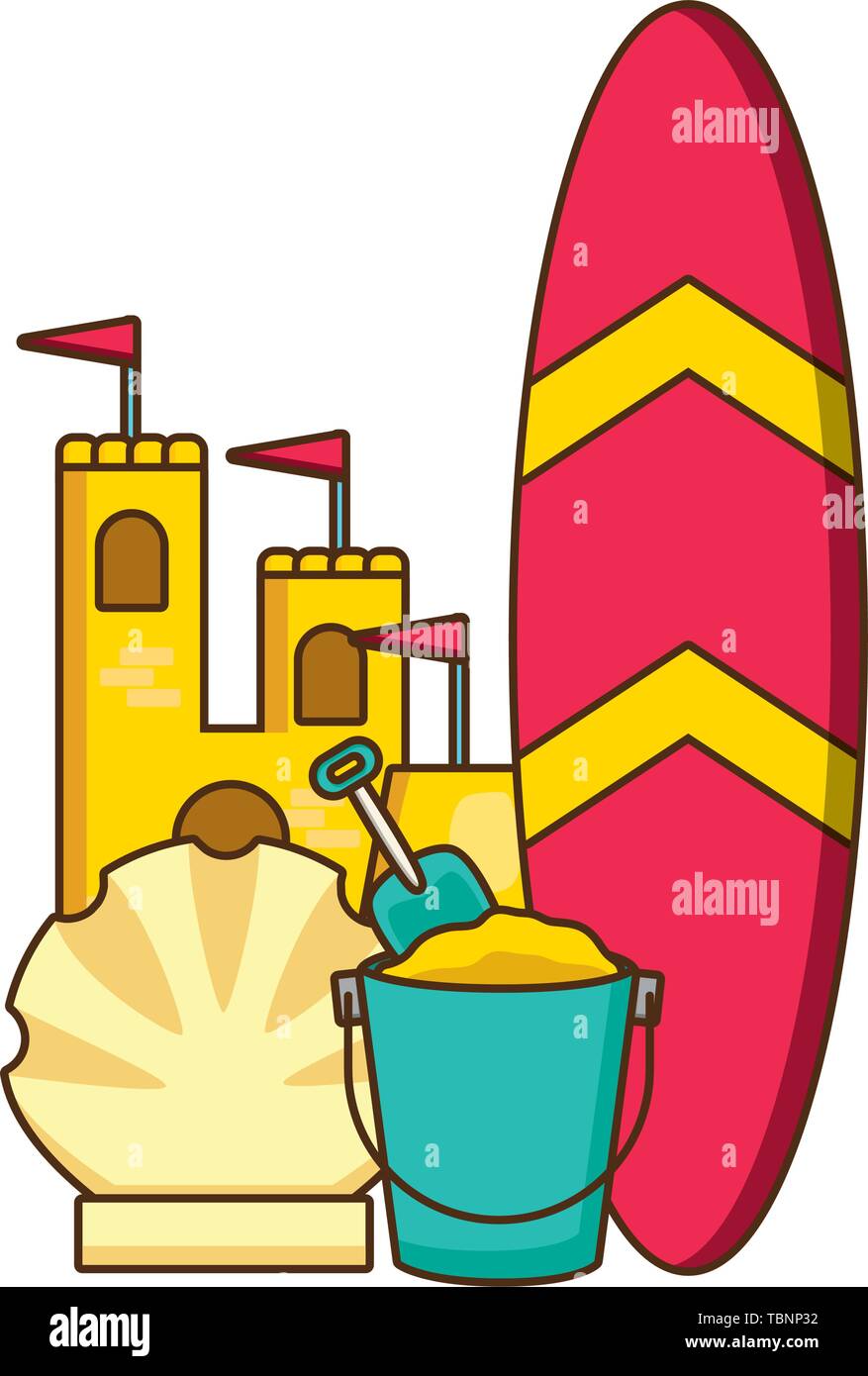 vacations castle surfboard bucket shell Stock Vector Image & Art - Alamy