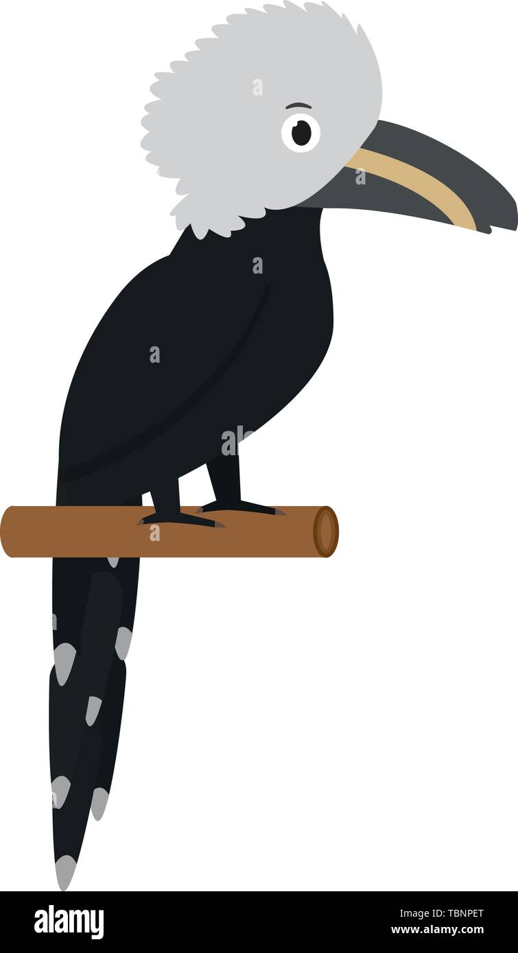 African White Crested Hornbill icon in flat style, african animal ...