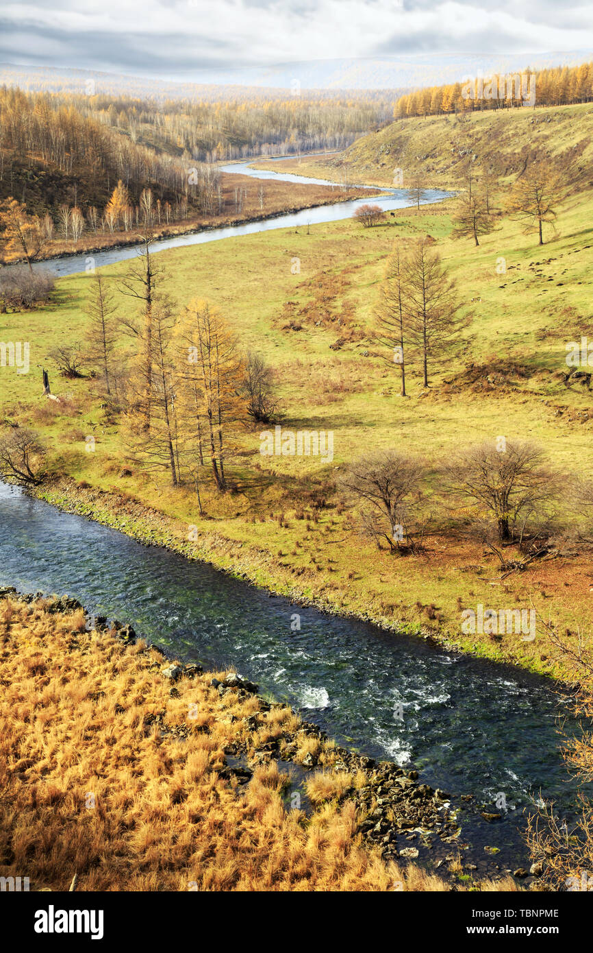 The strange geological landscape of the non-frozen river Stock Photo ...