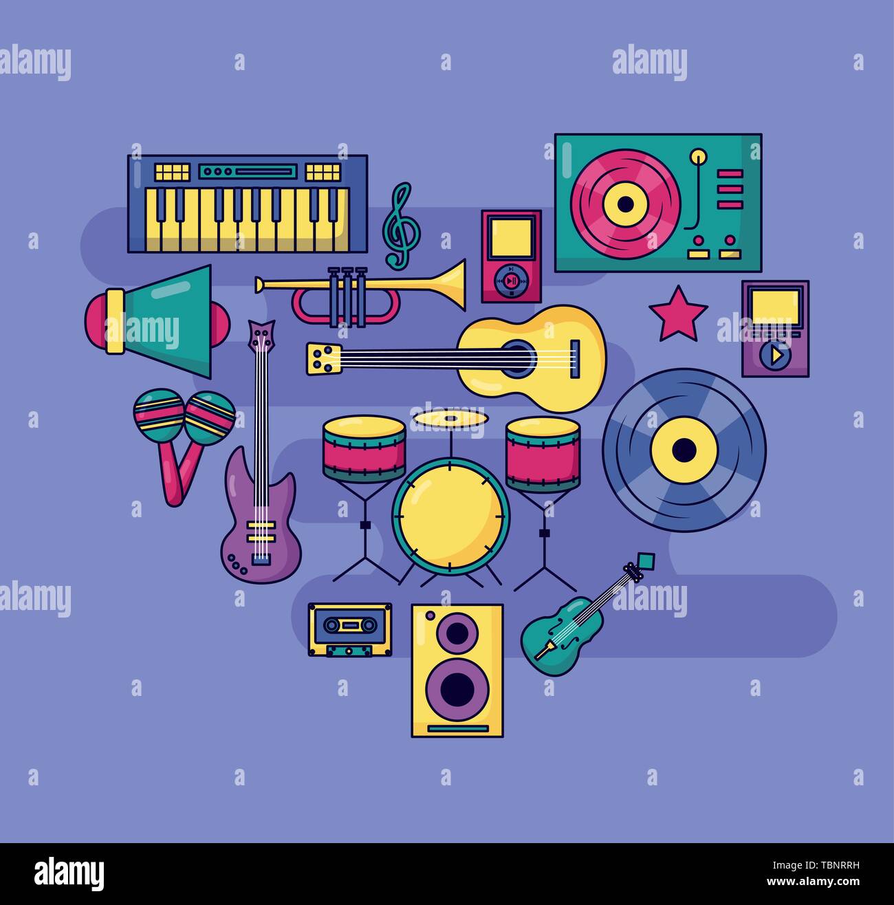 music colorful background instruments devices icons Stock Vector Image ...