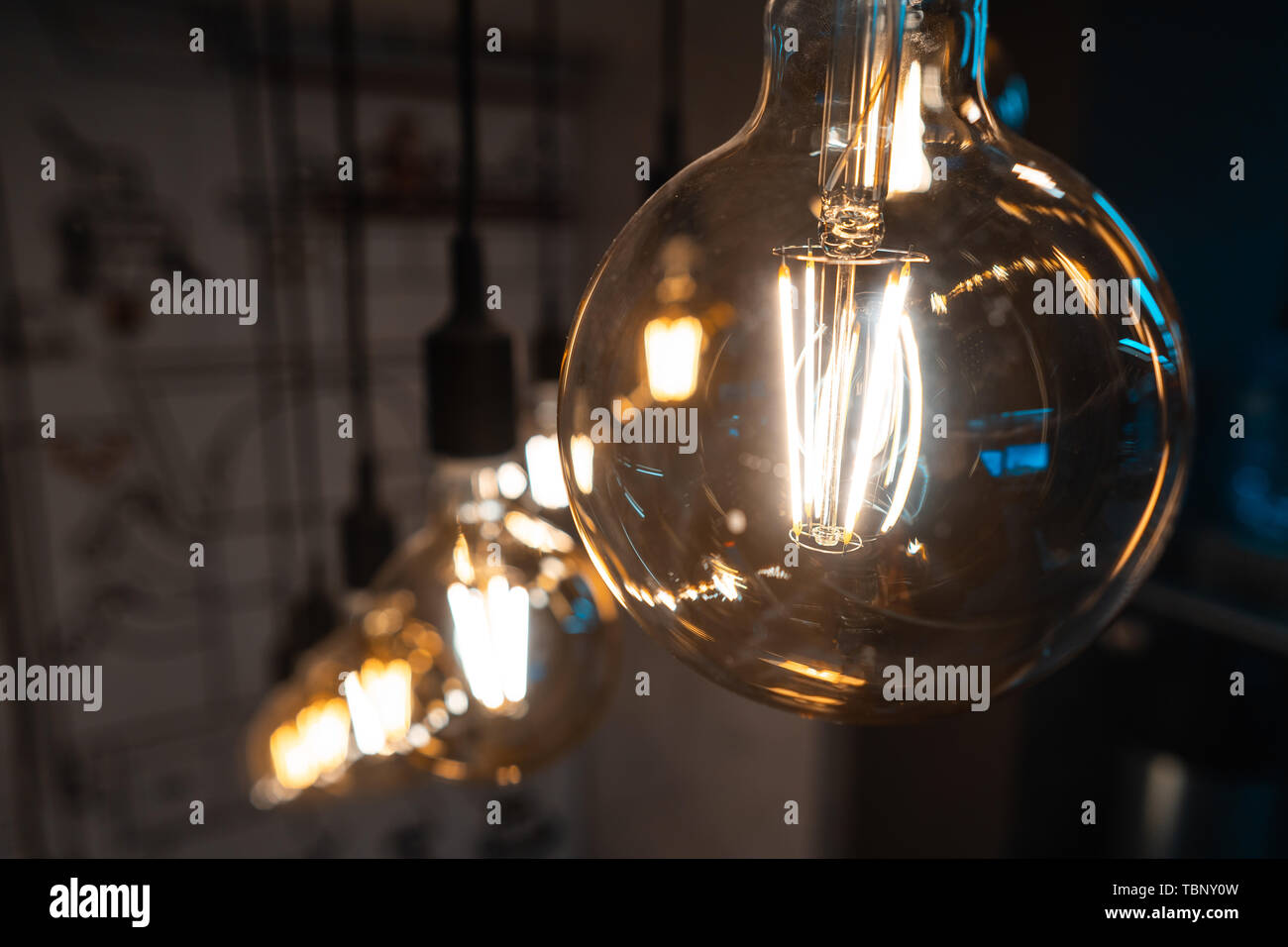 Close up round light bulbs in a vintage room Stock Photo - Alamy
