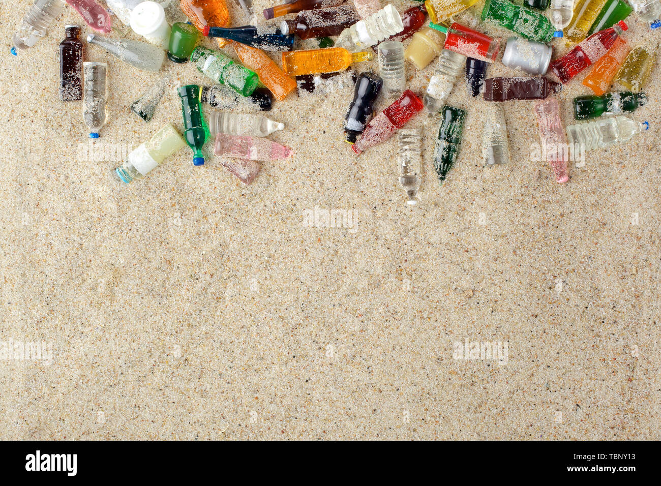 garbage collected on the beach.Top view Stock Photo - Alamy