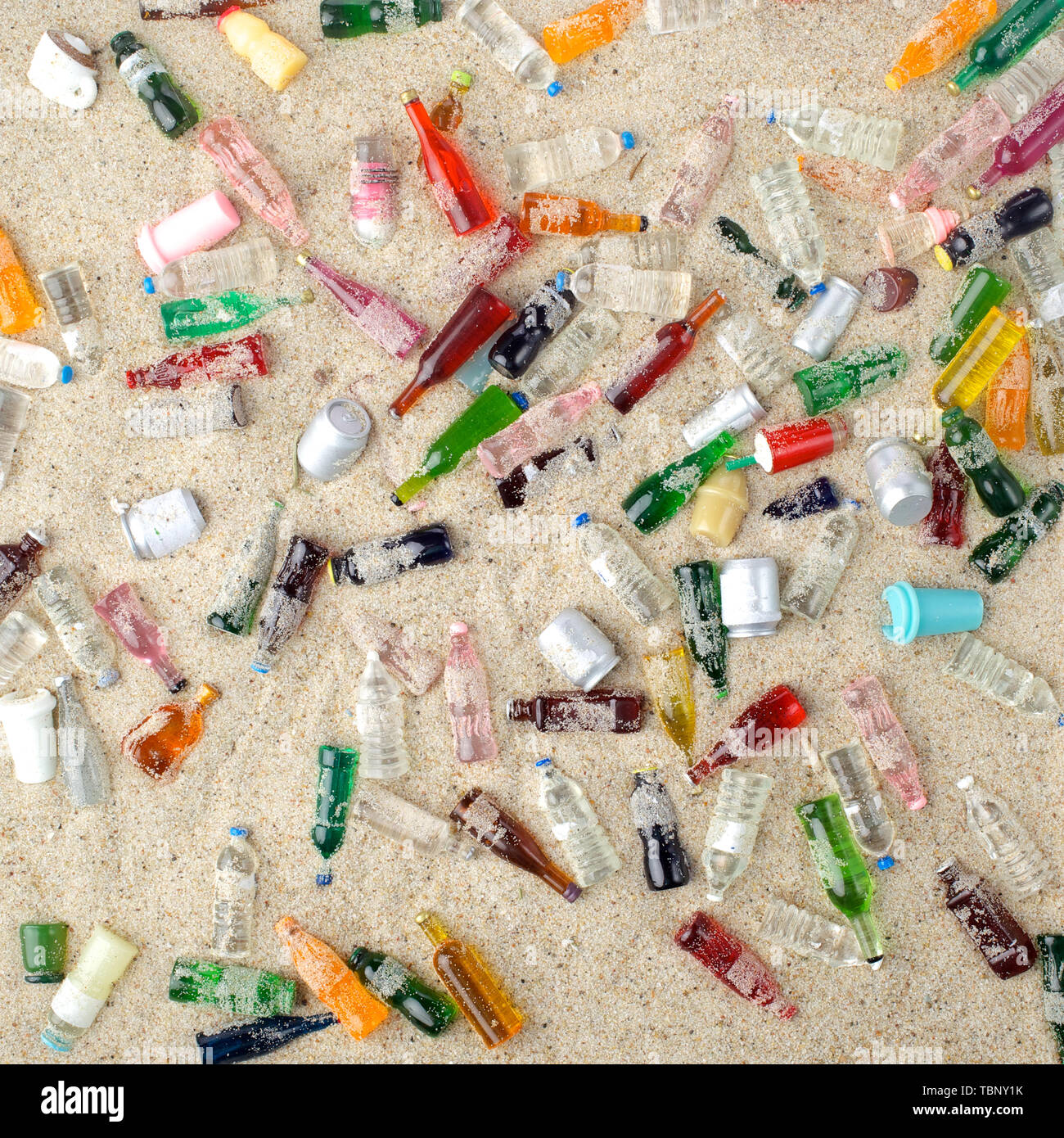 garbage collected on the beach.Top view Stock Photo - Alamy