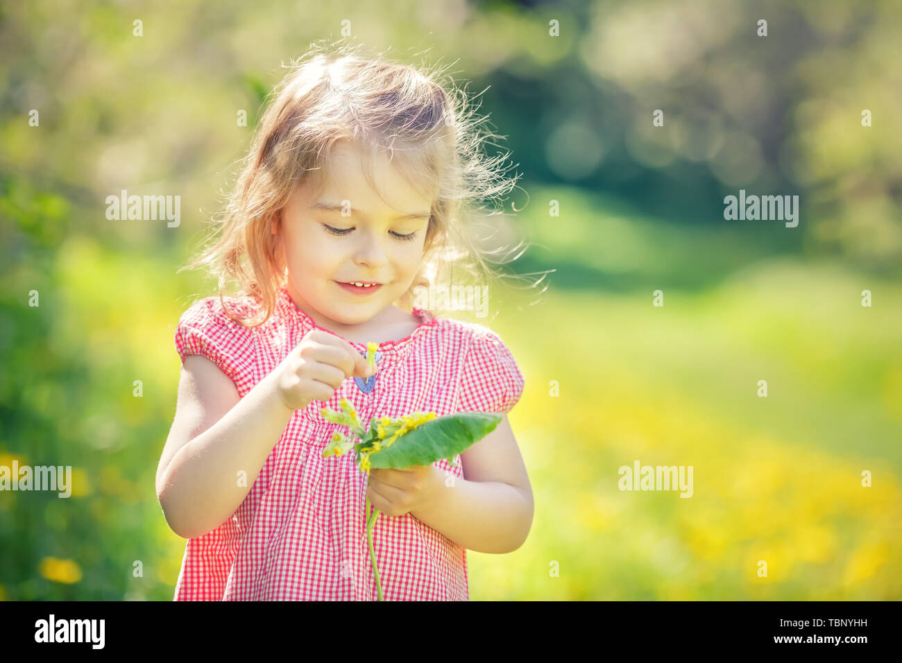 Happy little girl in spring sunny park Stock Photo - Alamy