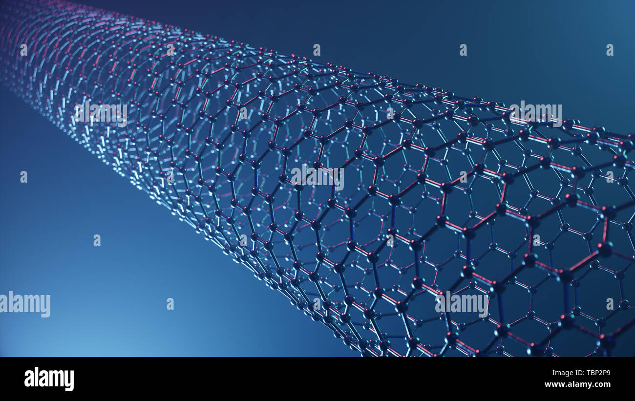 3d Illustration structure of the graphene tube, abstract nanotechnology ...