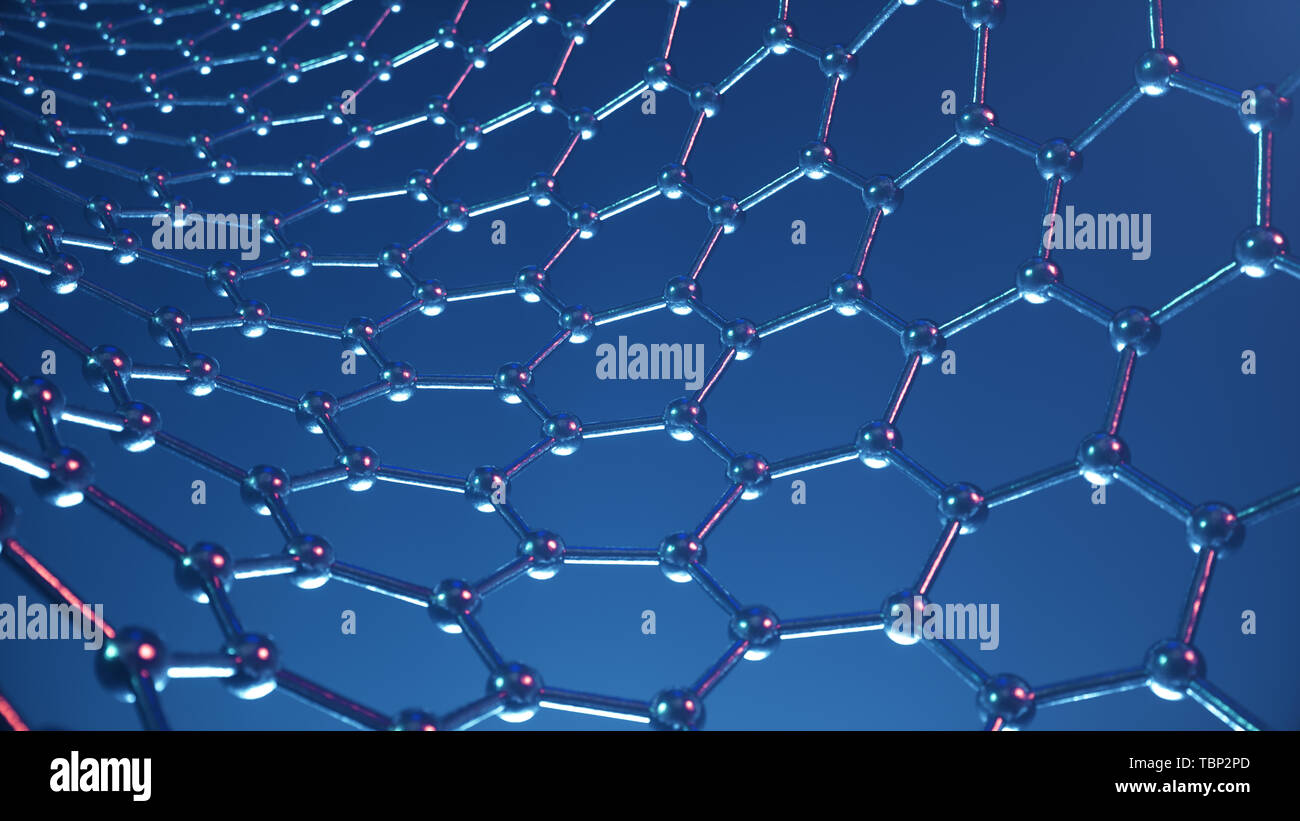 3d Illustration Structure Of The Graphene Tube Abstract Nanotechnology Hexagonal Geometric Form
