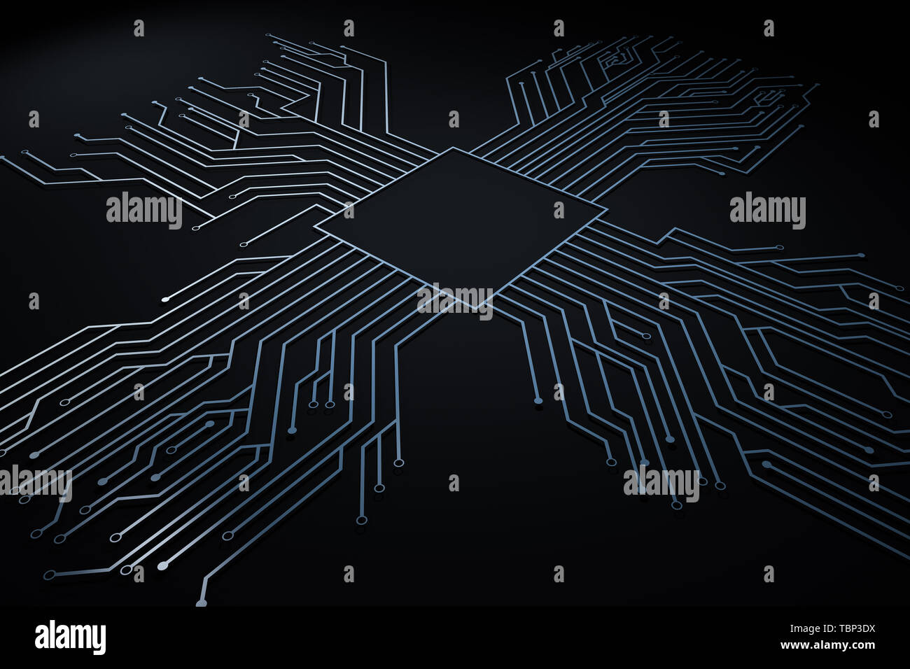 Three-dimensional rendering, circuit board with blue chip Stock Photo ...
